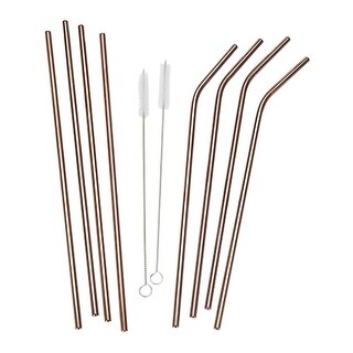 Mind Reader Stainless Steel Straight/Curved Straws (Rose Gold, 8-Pack ...