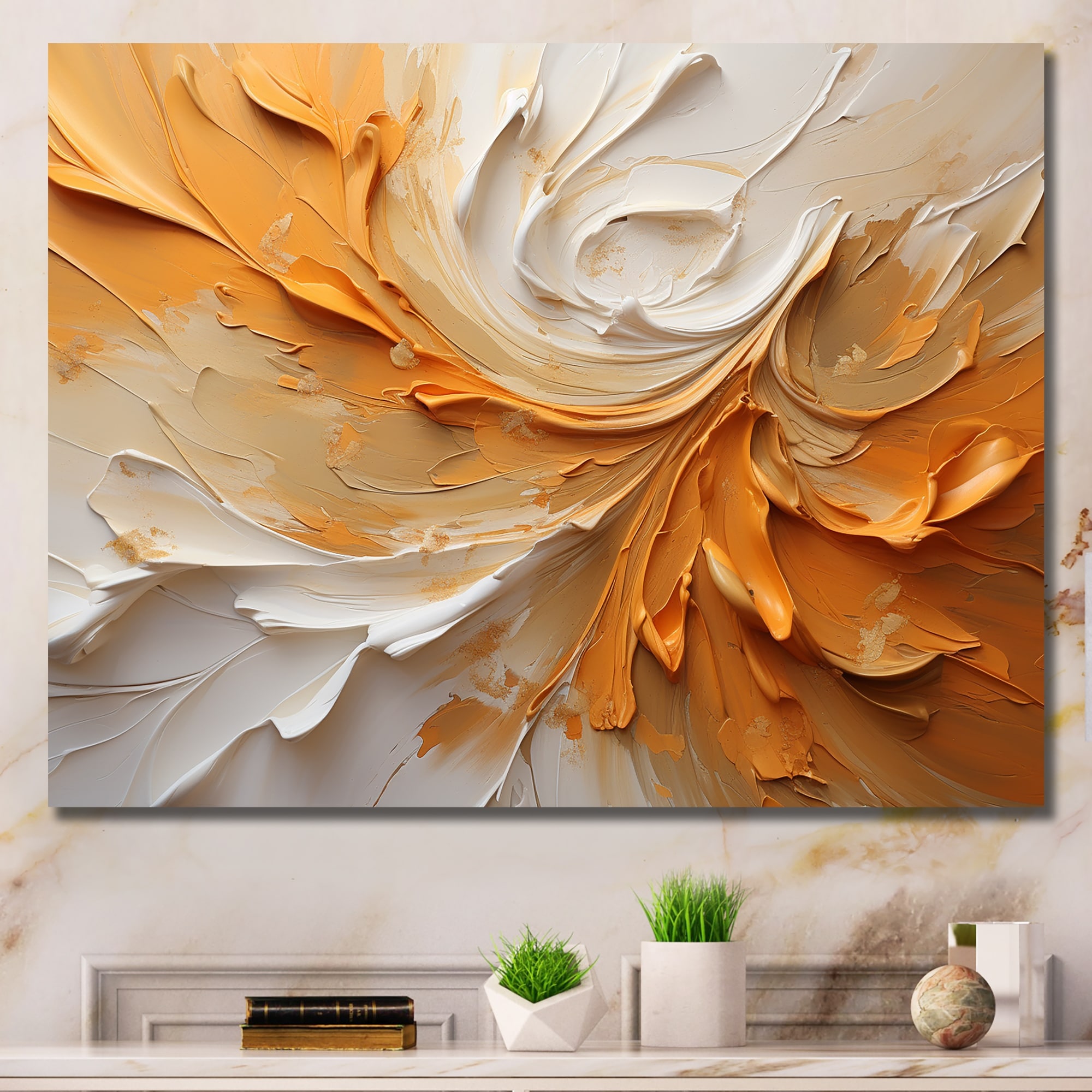 Designart "Gold And Beige Soft Wave Paint I" Abstract Shapes Wall Art ...