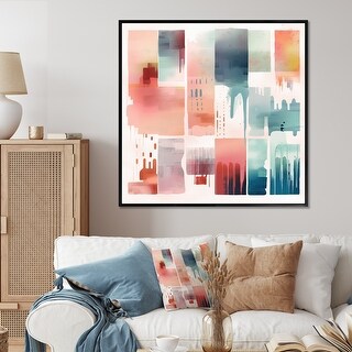 Designart "Orange And Blue Artistic Expressions Iv" Modern Geometric ...