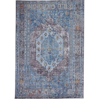 Matana Medallion Space Dyed Rug, Azure Blue/Light Gray, Accent Rug ...