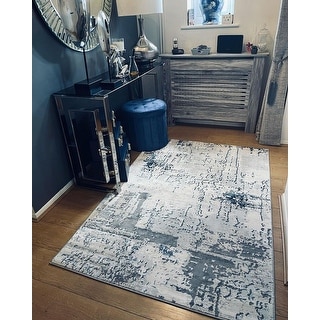 KUKOON Blue Distressed Abstract Area Rug - Bed Bath & Beyond - 40624735