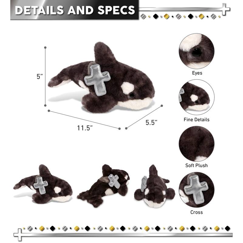DolliBu Wild Killer Whale Small Stuffed Animal with Silver Cross Plush ...