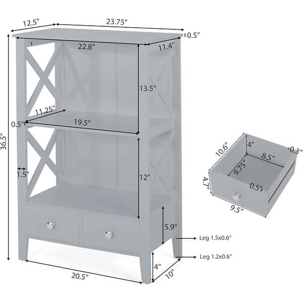 2 Drawer Linen Cabinet Bathroom Rack with Simple Silver Knobs - Bed ...