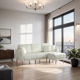 Artsy Velvet Upholstered Reversible Sectional 3 Seat Sofa, L-Shaped ...