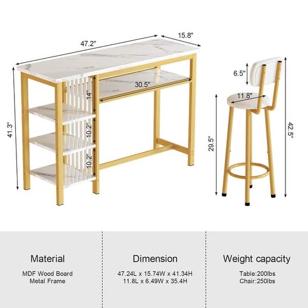 3 Piece Bar Dining Table Set, Modern Counter Height Dining Pub Set with ...
