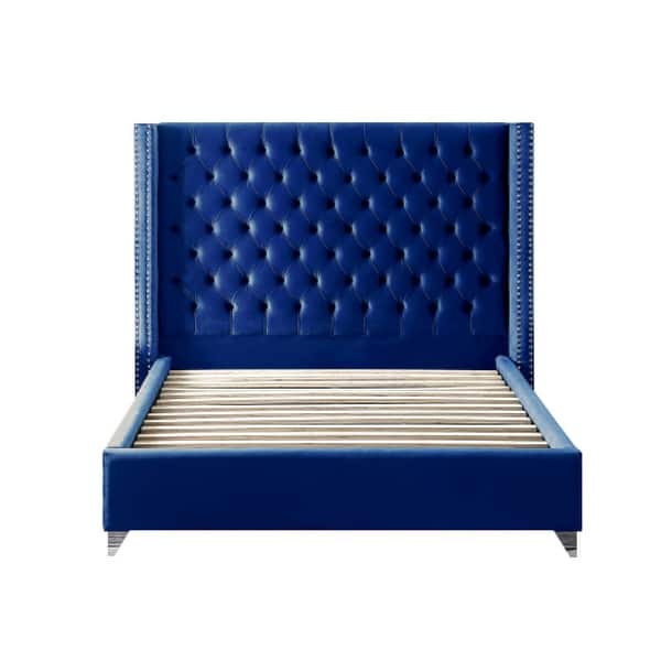Extra tall upholstered bed Blue modern bed Velvet furniture bed - Bed ...