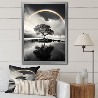 Designart "Rainbow Grayscale Arc Over Tree II" Rainbow Framed Canvas ...
