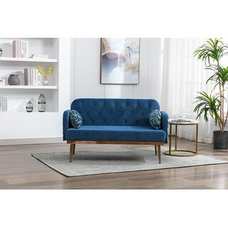 Light Blue Vintage Style Velvet Fabric Sofa, Accent sofa, Loveseat Sofa ...