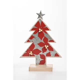 Transpac Wood 15 in. Red Christmas Poinsettia Tree - Bed Bath & Beyond ...