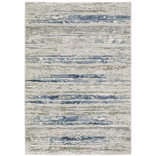 3' X 5' Blue Ivory Grey Light Blue And Brown Abstract Power Loom Stain ...