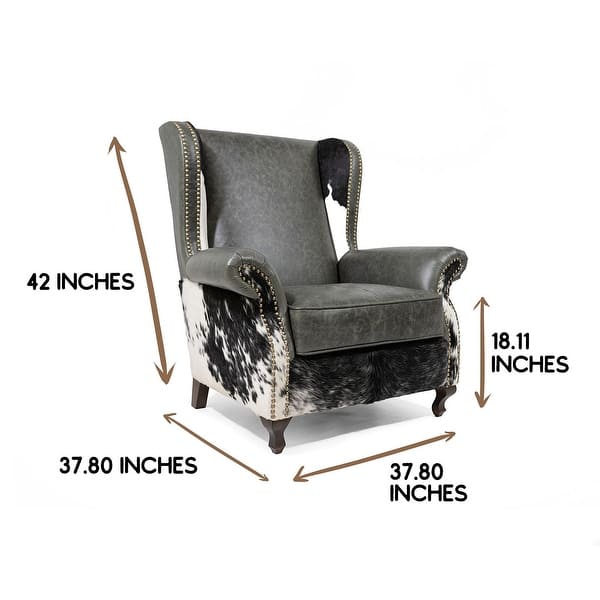 Leather Wingback Chair with Hair On Cowhide Accents - Black and White ...