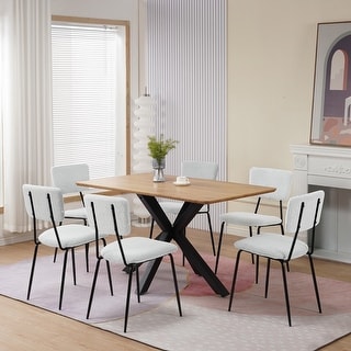 Dining Room Chairs Set of 6 with Faux Plush Upholstered Back and Chrome ...