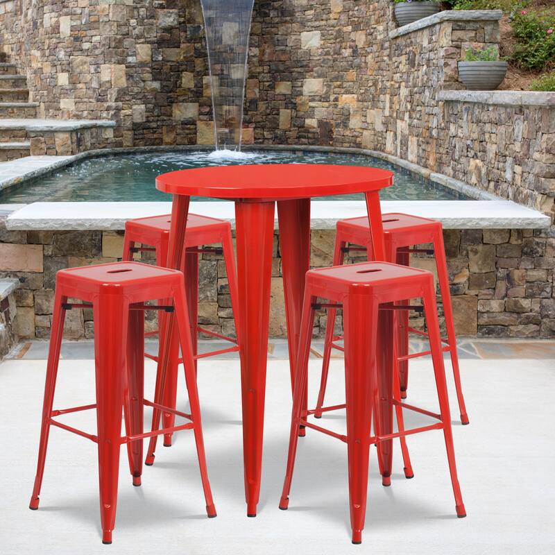 30-inch Indoor/ Outdoor 5-piece Round Metal Table and Stools Set ...
