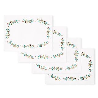 FIESTA Holly Sprig Holiday Border Placemats 4-Pack Set, White/Red/Green ...