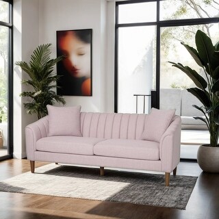 Pink 3-Seater Sofa with Channel Stitching and Accent Pillows - Bed Bath ...