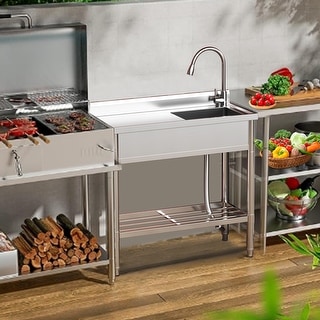 Stainless Steel Utility Sink, Freestanding Single Bowl with 360° Swivel ...