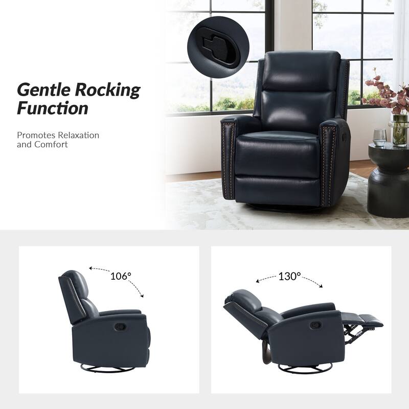 Fiacro 30.31"Wide Mid-Century Modern Genuine Leather Wingback Swivel ...