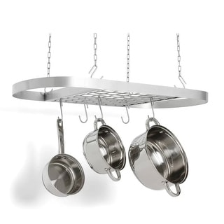 Heavy Duty Carbon Steel Ceiling Mount Kitchen Pot Rack with 16 Hanging ...