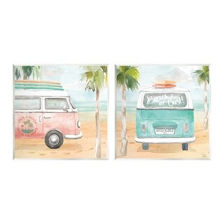 Stupell Tropical Beach Vacation Van 2 Piece Set Wall Plaque, Design By ...
