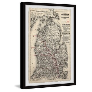 'Vintage Michigan Map' Framed Painting Print - Bed Bath & Beyond - 33983881