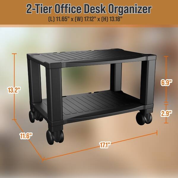 2-Tier Office Desk Organizer Rolling Cart - Compact Portable Under-Desk ...