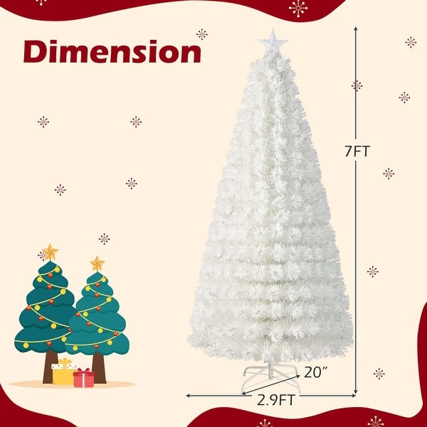 Costway 5FT/6FT/7FT Pre-Lit Christmas Tree Fiber Optic Snow-Flocked ...