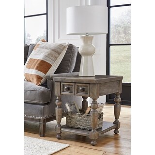 Gracewood Hollow Distressed Gray Pine Rectangular End Table - 18 x 24 x ...