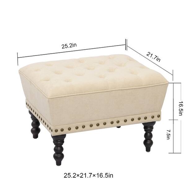Adeco Ottoman Footstool with Nailhead 17 Inches High (Ice Cream) - Bed ...