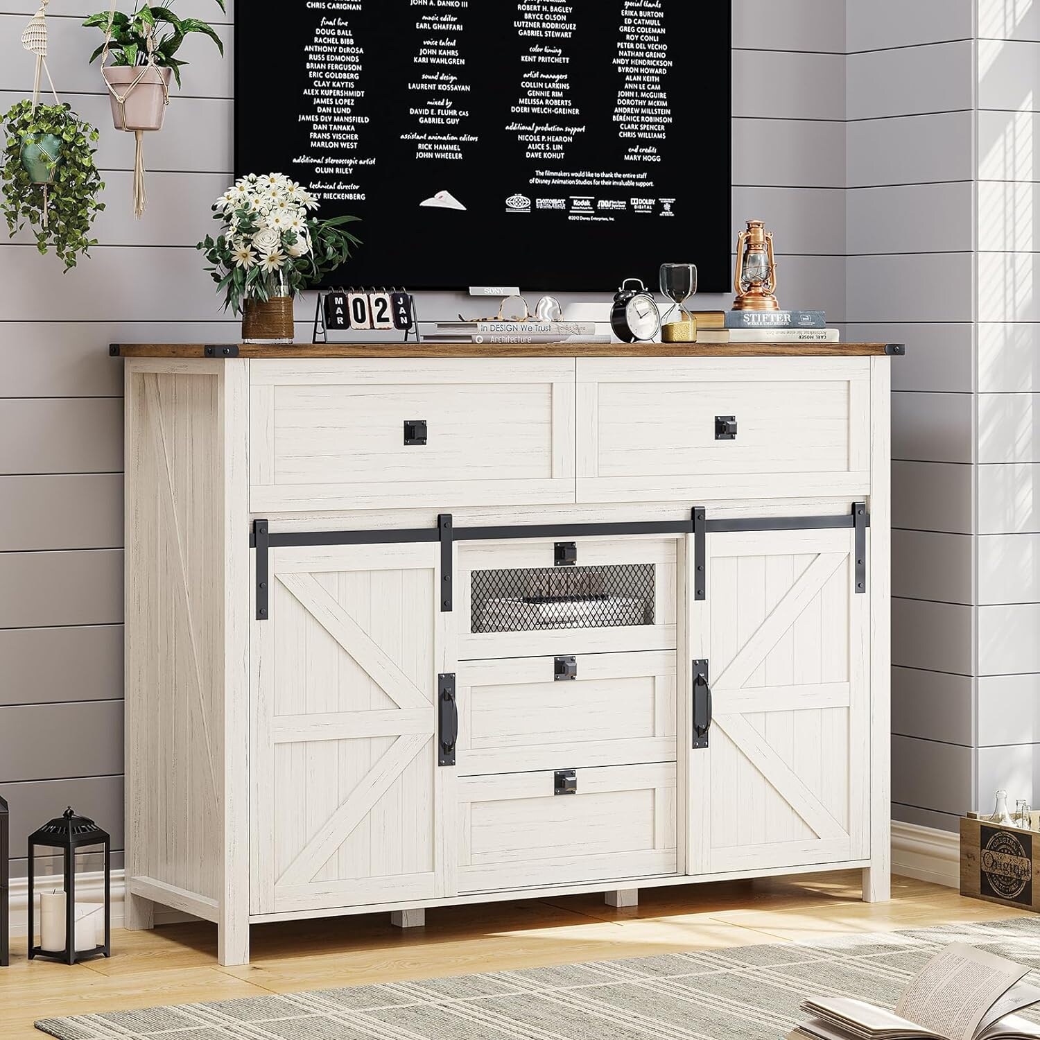 White barn door dresser store