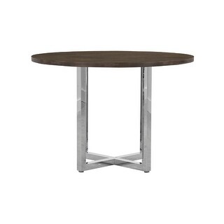 Eun 48 Inch Round Counter Table with Veneer Top, Cross Base, Chrome ...