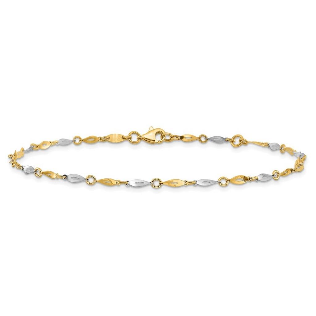 Curata Women's Italian 14k Two-Tone Gold Textured Barrel Link Anklet ...