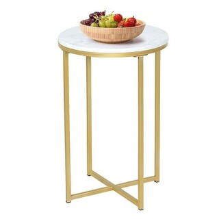 X-Shaped Marble Top Small Round Side Table End Table - 16" x 16" x 24 ...