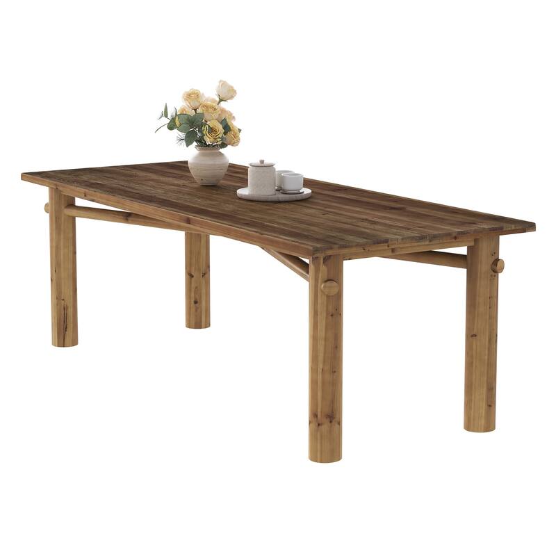 63'' Solid Wood Dining Table Real Wood Kitchen Table for 6, Strong Legs ...