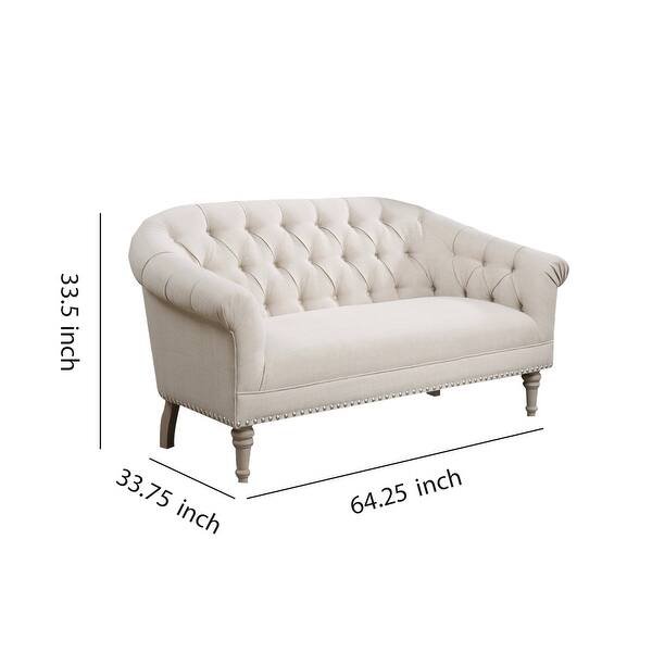 Traditional Settee With Tufting And Pleated Roll Arms, White - Bed Bath ...