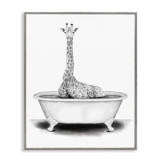 Stupell Giraffe In A Tub Funny Animal Bathroom Drawing Framed Wall Art ...