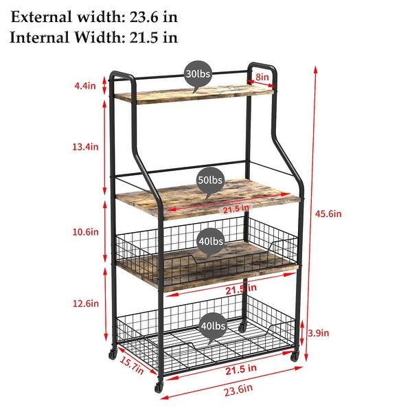 Bakers Racks For Kitchens With Storage 5 S Hooks 4 Tier Rolling ...