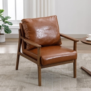 Modern Leather Accent Chair with Wood Frame, Upholstered Chairs with ...