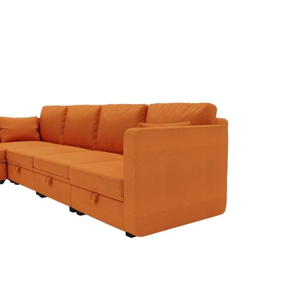 Orange Chaise Couch Convertible Sectional Sofa Set with Storage Seats ...