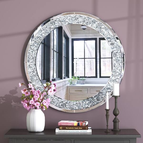Sparkly Crystal Wall Mirror Round Silver Accent Mirror Decor - Bed Bath ...