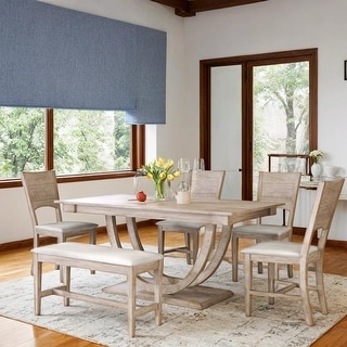 6-Piece Wood Half Round Dining Table Set with Long Bench and 4 Dining ...