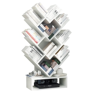 White Tree Bookshelf 5 Shelf Tree Bookcase Small Wood Standing Book