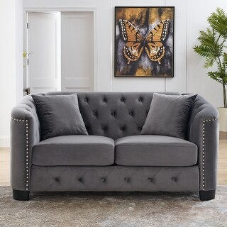 Tufted Backrest Couch Velvet Upholstered Loveseat w/ Nailhead Arms ...