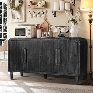Roomfitters 59" Farmhouse Curved Sideboard, Vintage 4-Door Buffet with ...