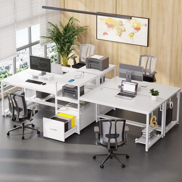 2 Person Computer Desk with Letter/A4 File Drawer Power Strip - Bed ...