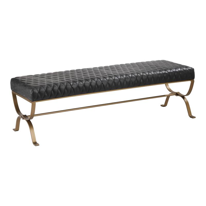 Aurelle Home Modern Leather and Brass Iron Bench - Overstock - 32017445