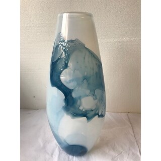 17" Cloud White and Blue Splash Hand Blown Glass Vase - Bed Bath ...