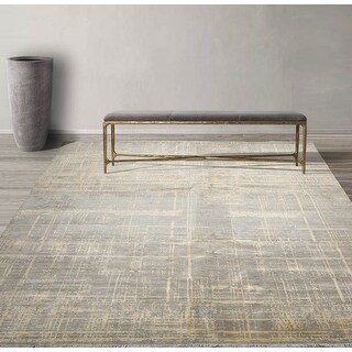 Hand Knotted Tibetan Sherpa Slate Wool &Silk Modern Oriental Area Rug ...