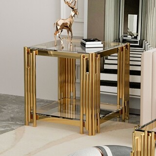 Square Tempered Glass Side Table with Stainless Steel Frame - Bed Bath ...