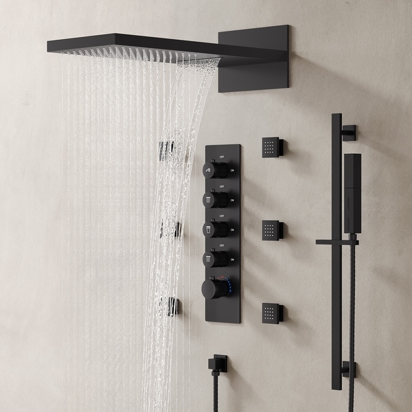 Thermostatic Dual Shower Head System ,12" High-Pressure Rainfall Shower ...