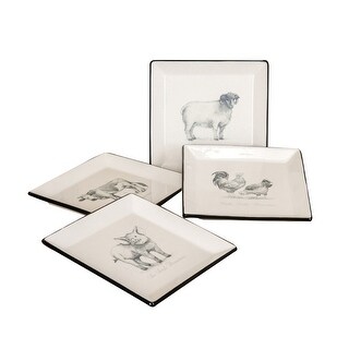Seasonal Abode Dolomite Plate with Farm Animal Decal - Set of 4 - White ...